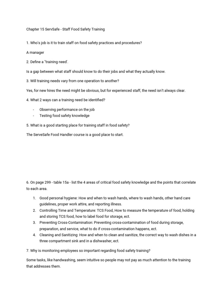 Chapter 15 ServSafe - Staff Food Safety Training | PDF | Learning ...