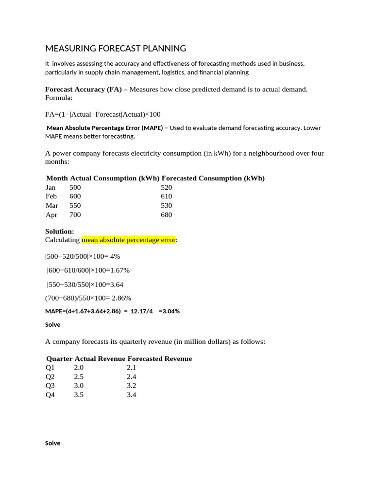 MEASURING FORECAST PLANNING | PDF | Forecasting | Inventory