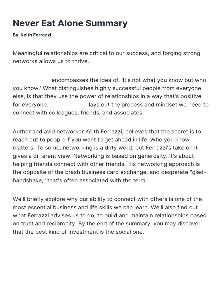 Never Eat Alone | PDF | Mentorship