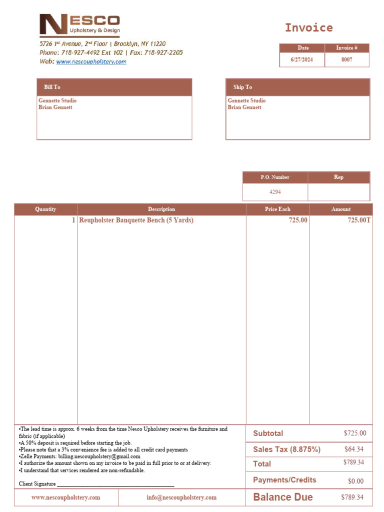 Inv 8007 From Nesco Decorating Design Inc. 27200 | PDF