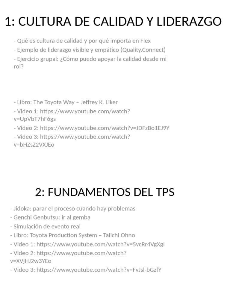Capacitacion Calidad Flex Modulos Lean TPS QRQC | PDF