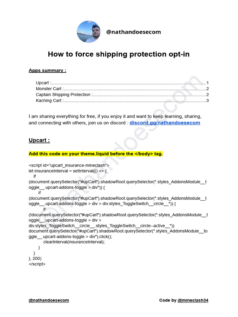 How To Force Shipping Protection Opt-In - @nathandoesecom | PDF