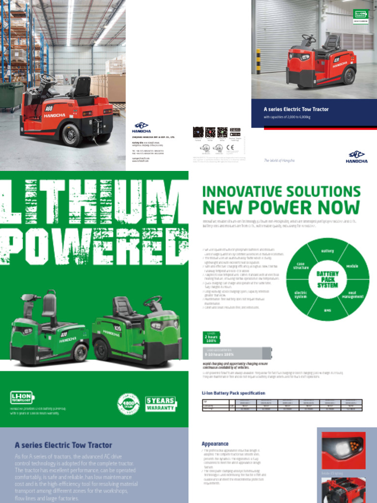Hangcha A Series Electric Tow Tractor | PDF | Tractor | Lithium Ion Battery