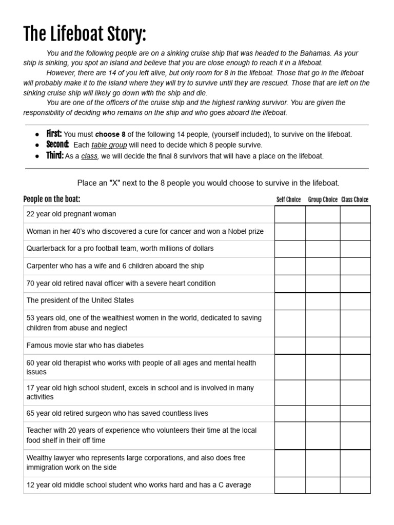Lifeboat Survival Decision-Making Game | PDF