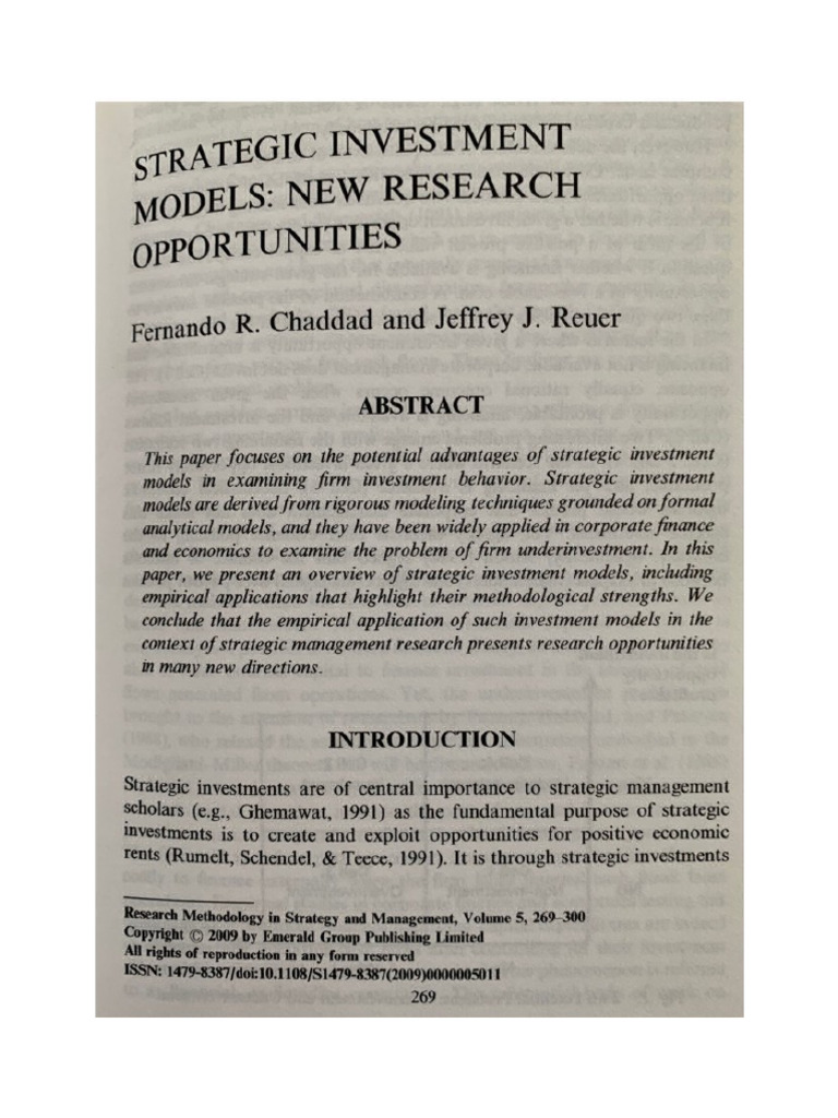 Strategic Investment Models | PDF