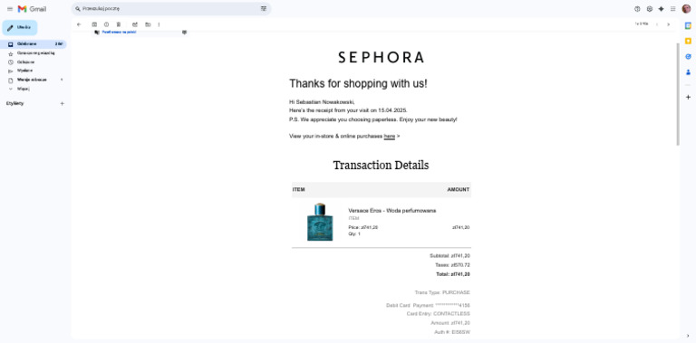 Your Sephora Receipt - Biurkoexeytj@Gmail.com - Gmail | PDF