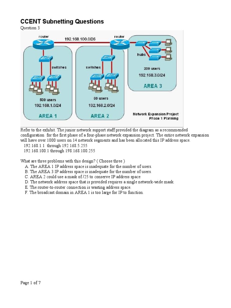 CCENT Subnetting Questions | PDF | Ip Address | Router (Computing)