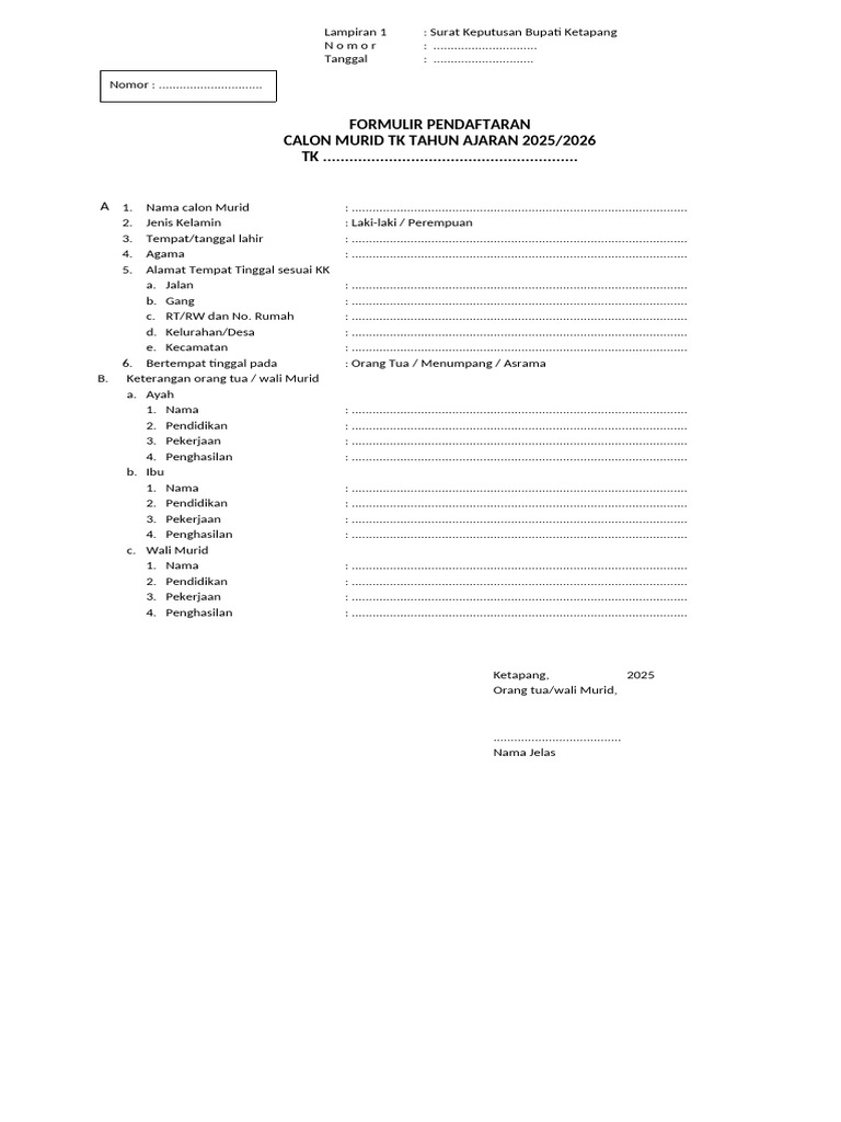 Formulir PPDB 2025 untuk TK, SD, SMP | PDF
