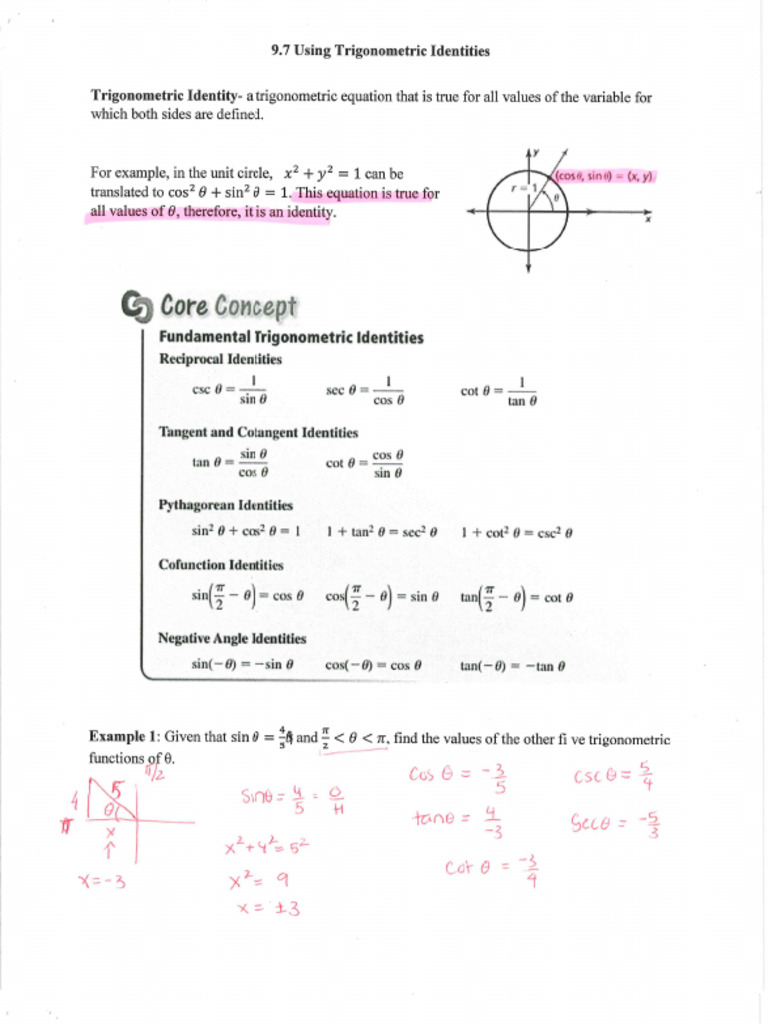 9.7 Using Trigonometric Identities (Algebra 2) | PDF