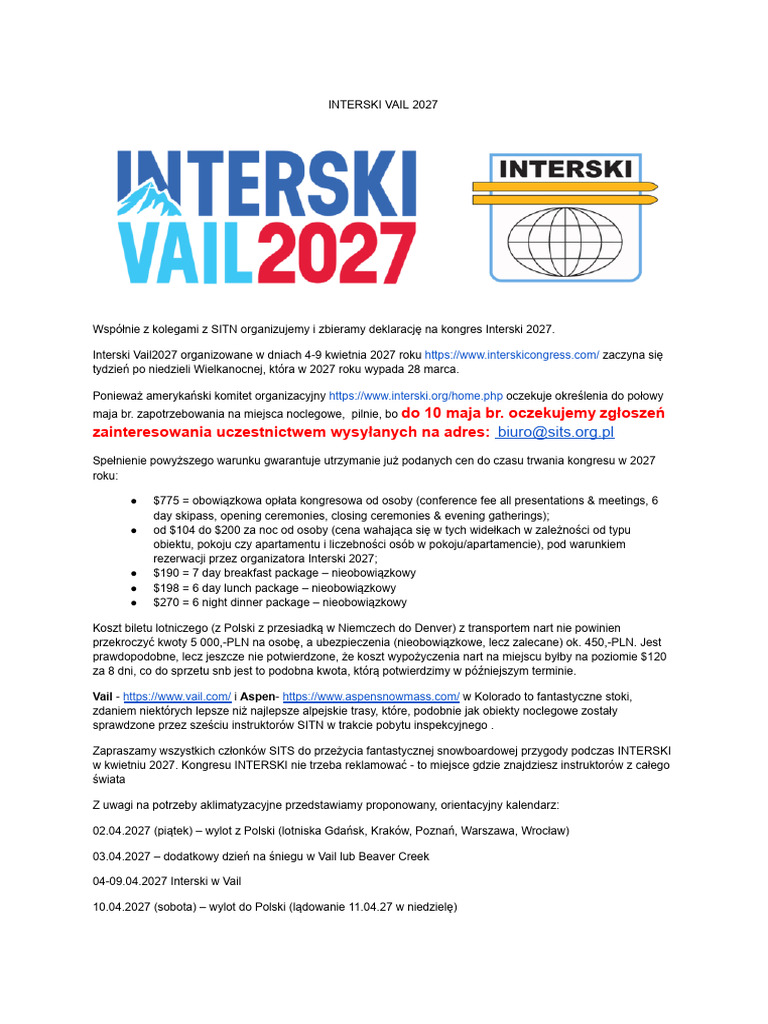 Interski Vail 2027 1 | PDF