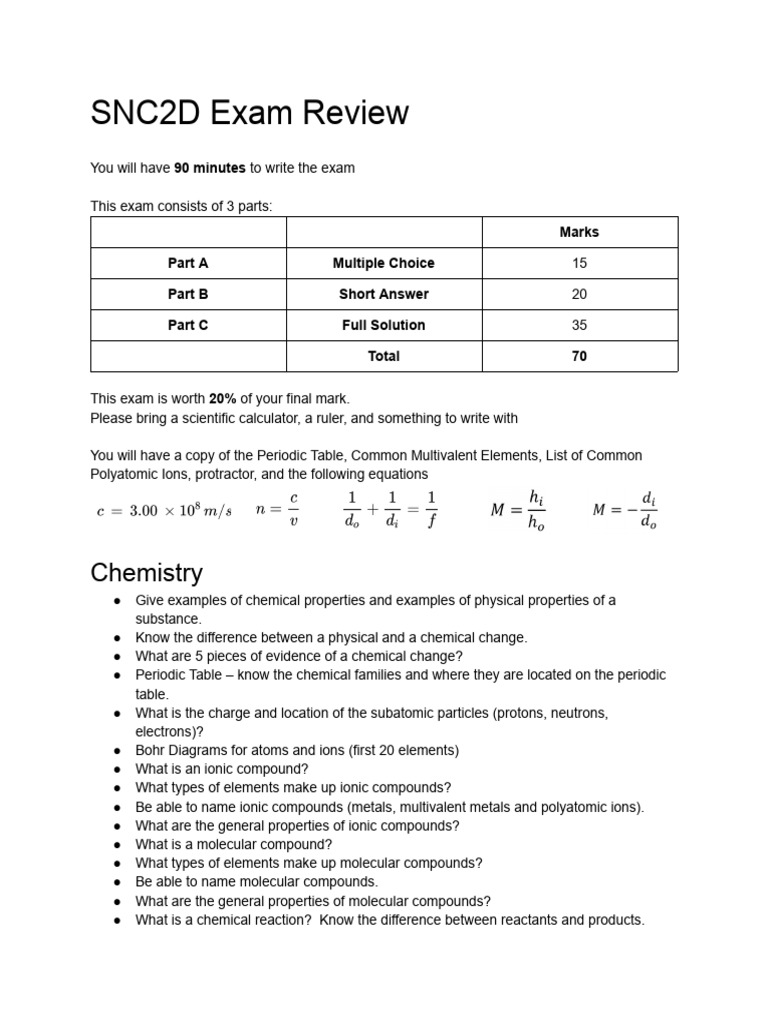 SNC2D Exam Review Guide | PDF | Chemistry | Mitosis