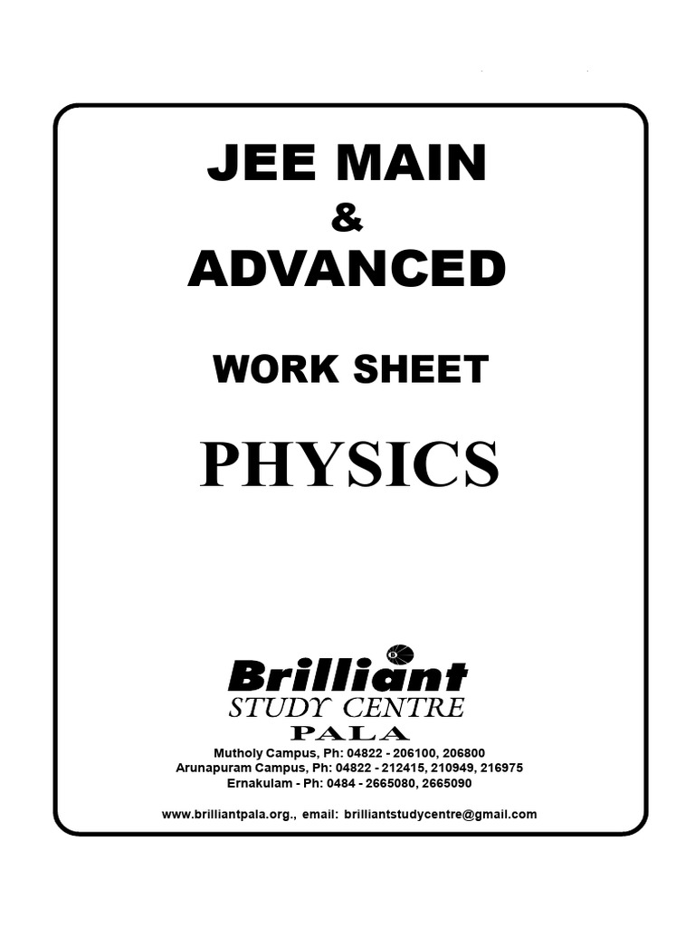JEE Main & JEE Advanced Work Sheet - Physics | PDF | Capacitor ...