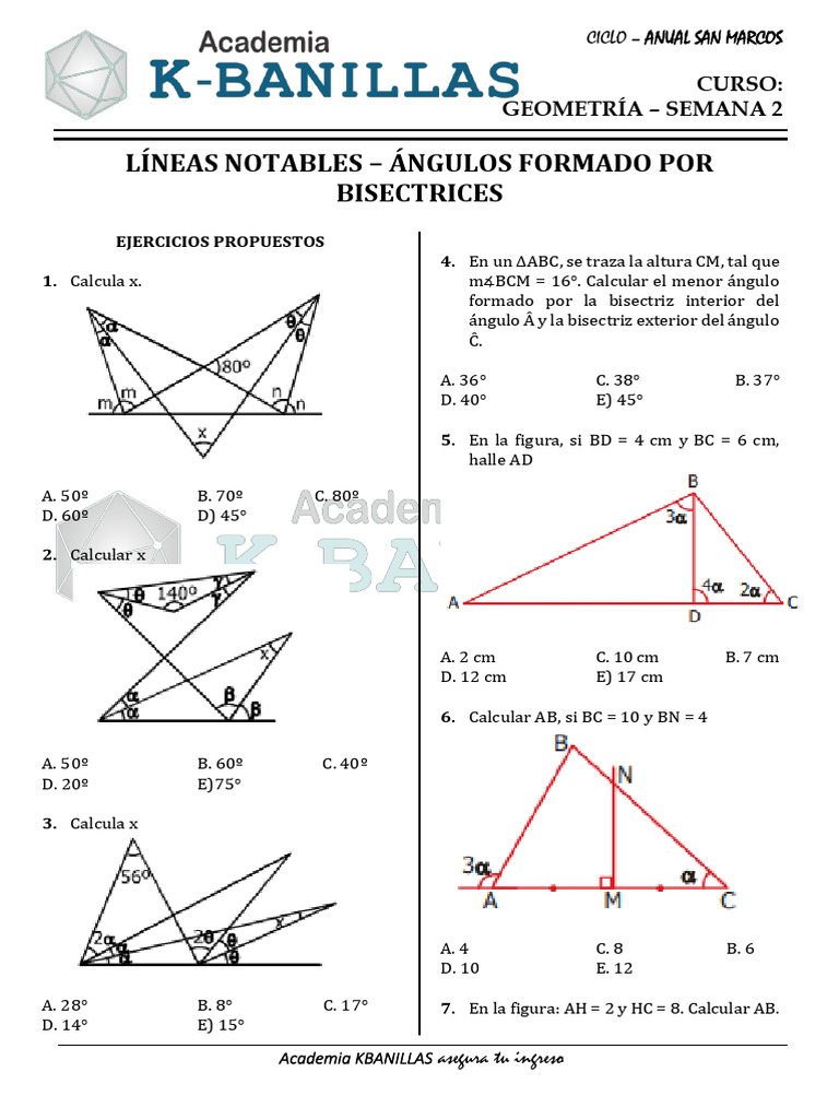 Geometría - Semana 2 - Líneas Notables - Ángulos Formado Por Bisectrices | PDF | Geometría ...