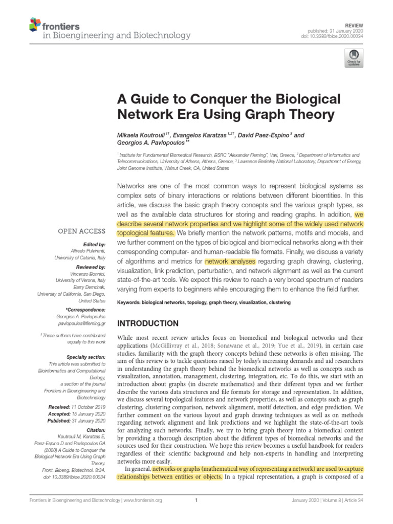 Network Bio Fbioe 08 00034 | PDF | Visual Cortex | Vertex (Graph Theory)