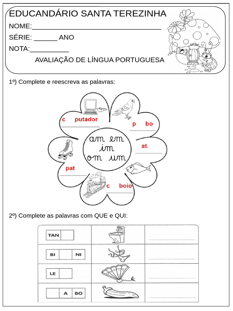 Prova 1 e 2 Ano Portugues | PDF