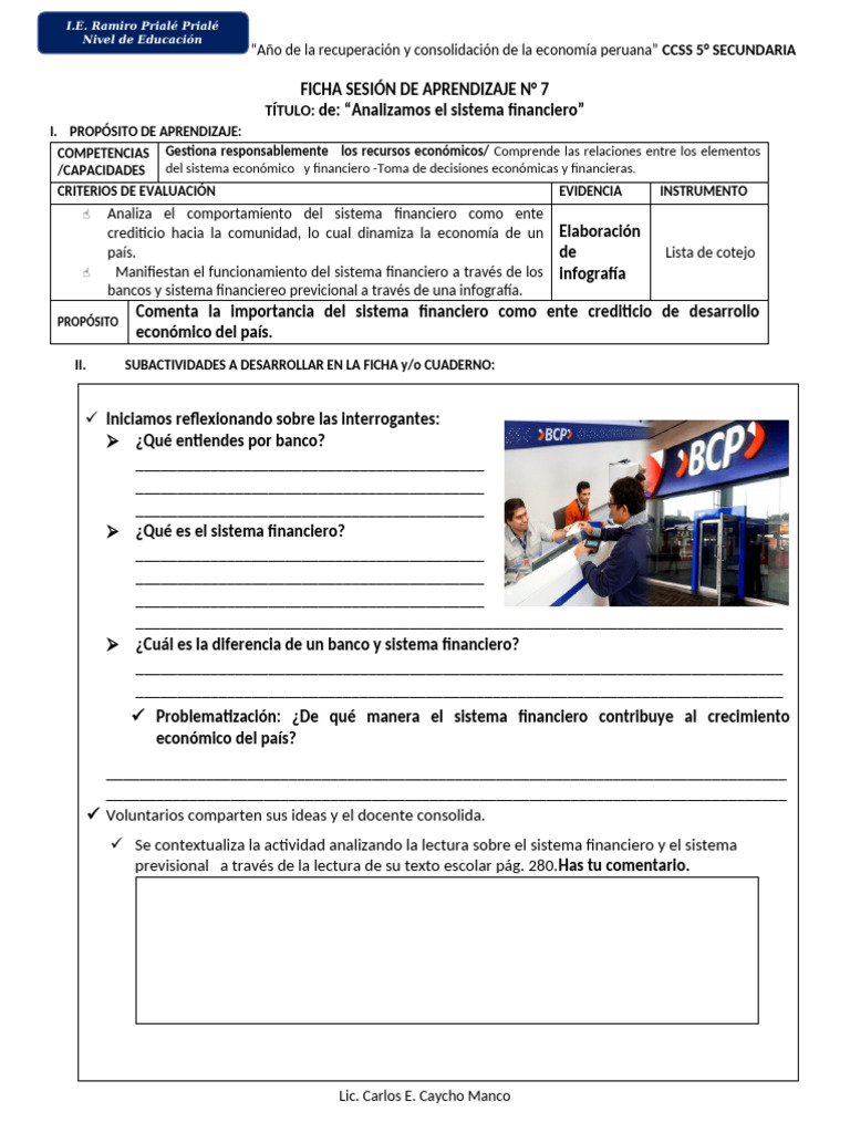 FICHA SESIÓN DE APRENDIZAJE N° 7 - CCSS-5°- del 12 al 16 DE MAYO - I BIMESTRE - ANALIZAMOS EL ...