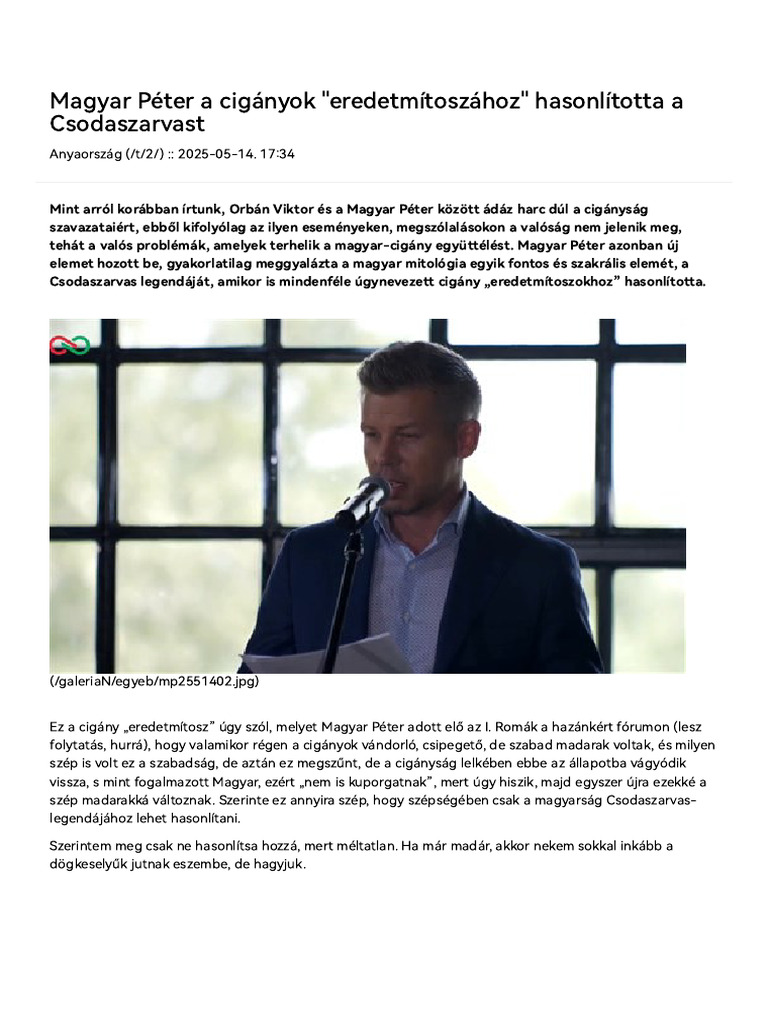 Kuruc - Info - Magyar Péter A Cigányok - Eredetmítoszához - Hasonlít | PDF