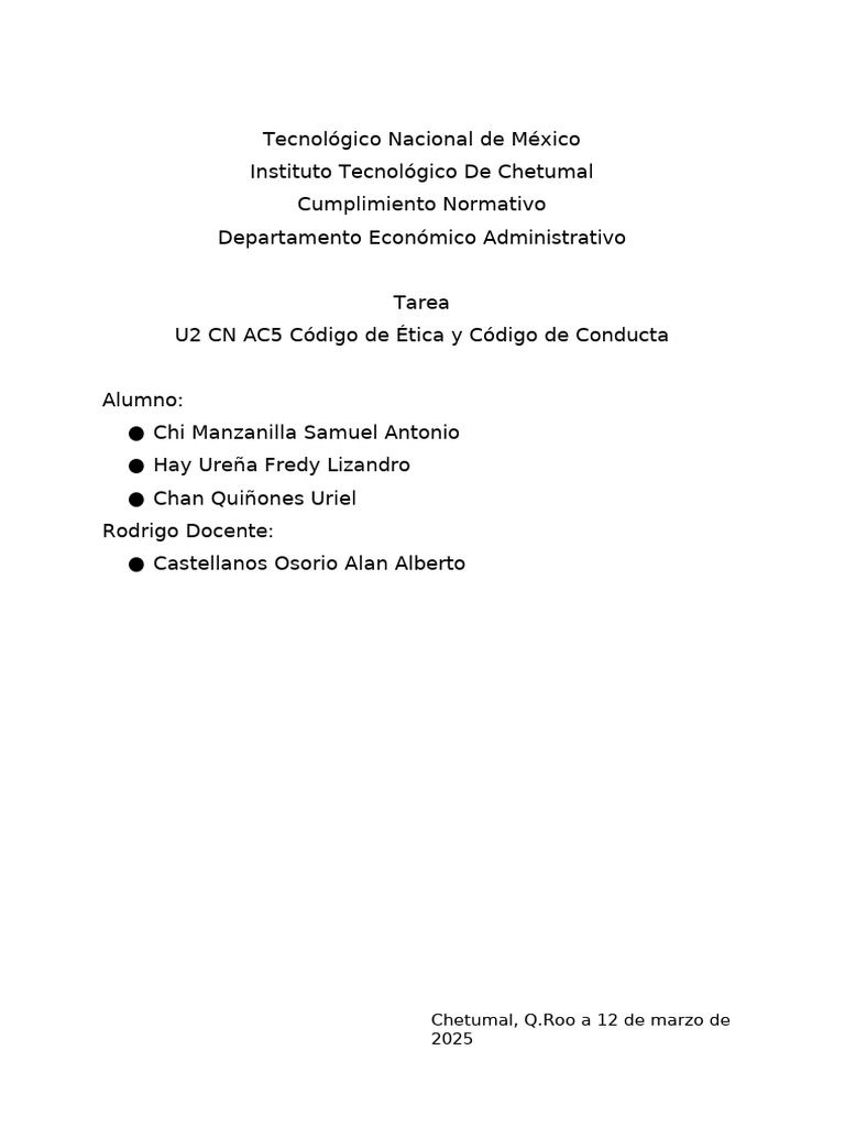 U2 CN AC5 C-Digo de - Tica y C-Digo de Conducta | PDF | Maestros | Cumplimiento normativo