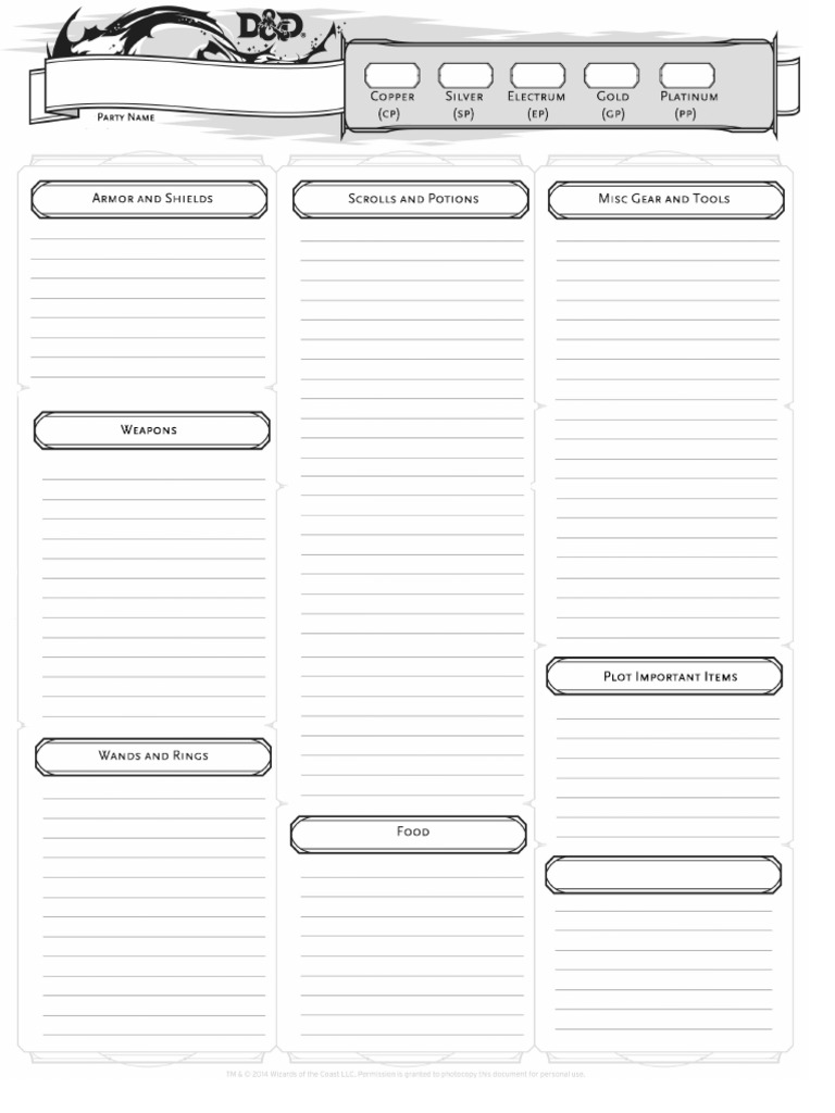 Party Inventory Sheet | PDF
