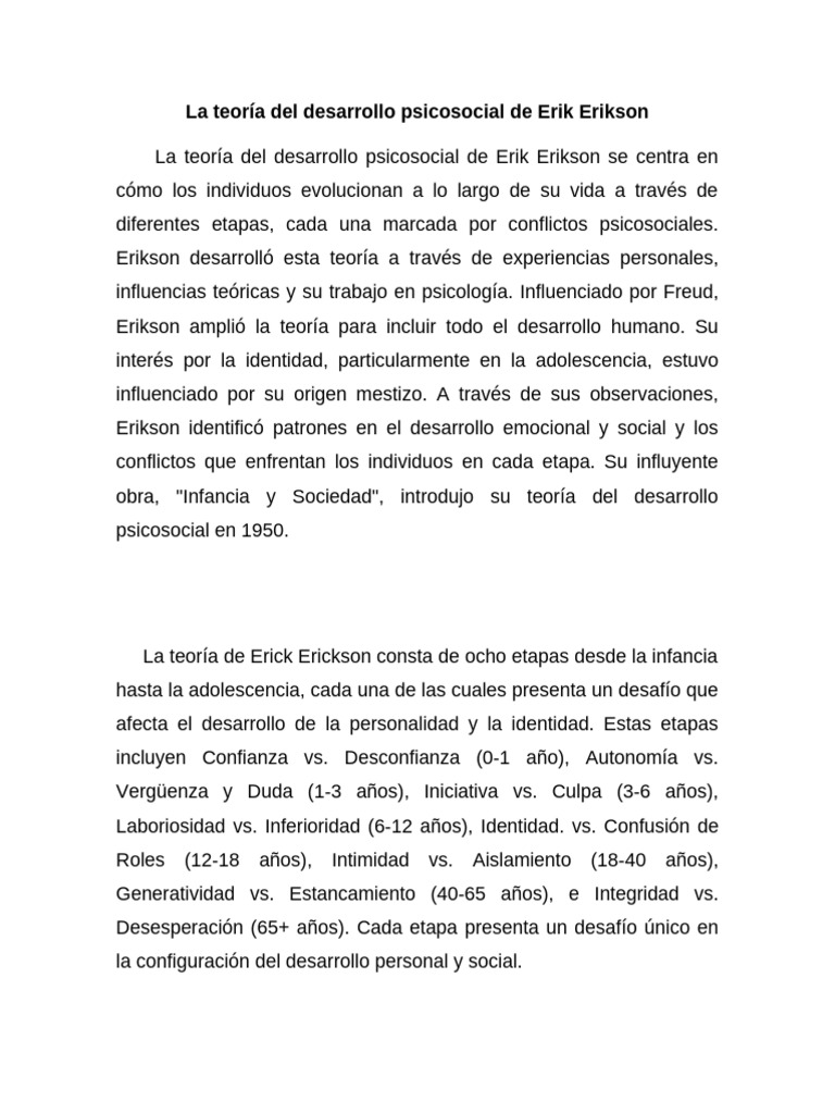 La teoría del desarrollo psicosocial de Erik Erikson | PDF