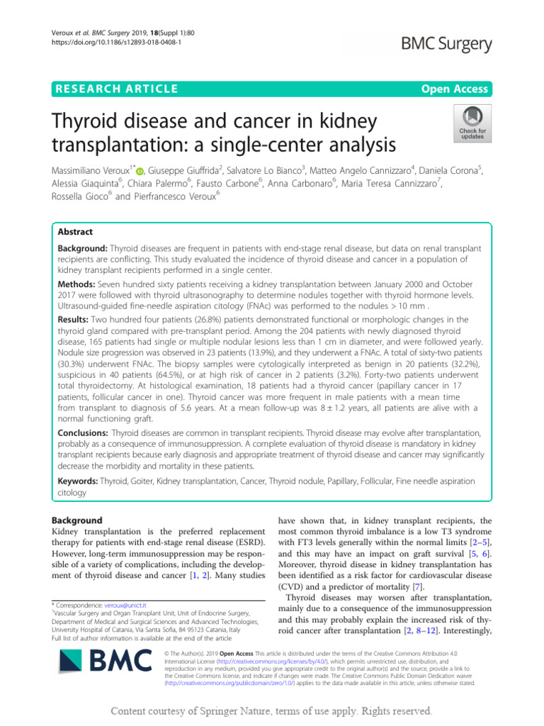Thyroid Disease and Cancer in Kidney Transplantati | PDF | Thyroid ...