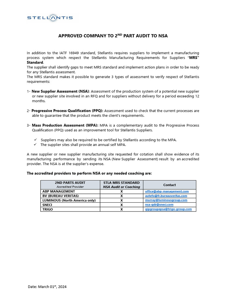 2ND Part NSA Audit Companies Entitled by Stellantis v.01 | PDF