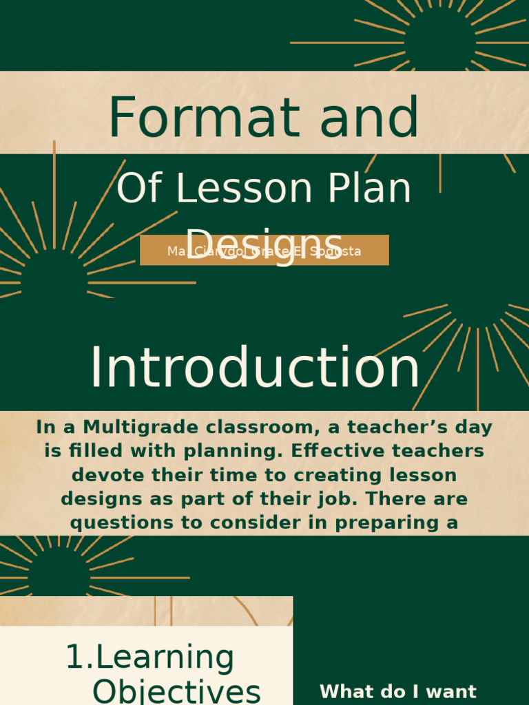 Format and Parts of Lesson Designs | PDF | Learning | Educational ...