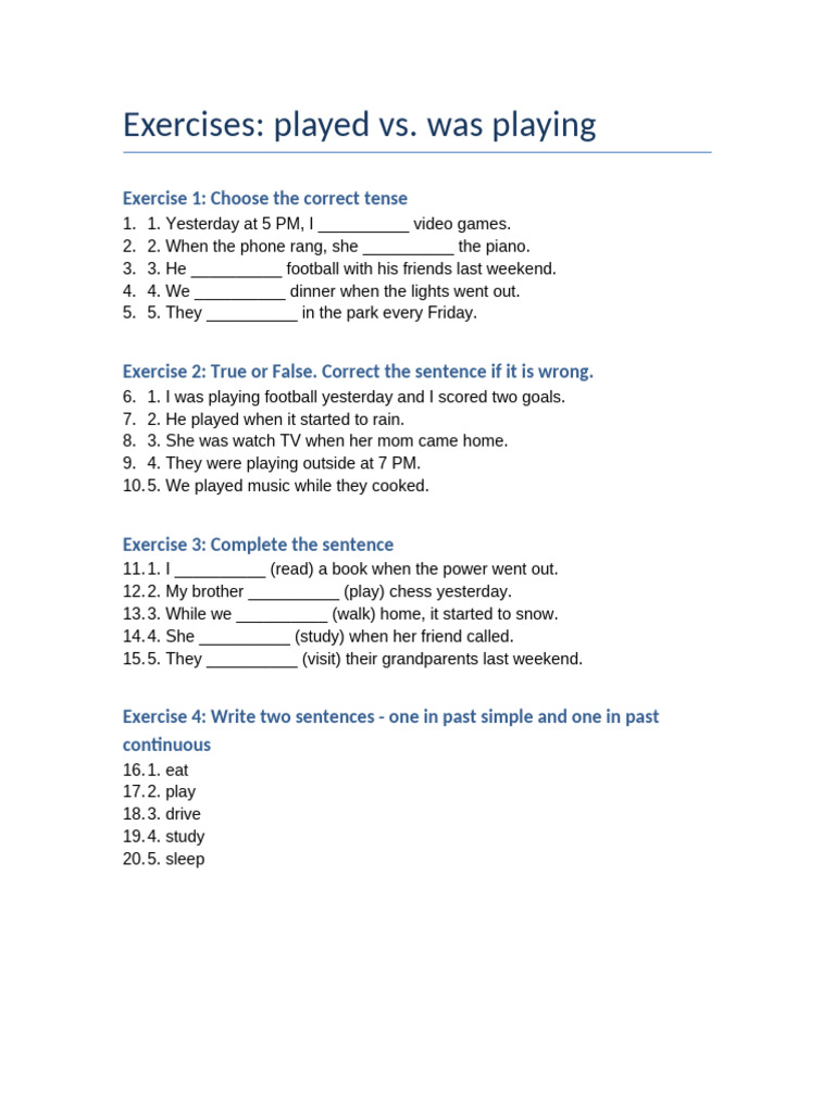 Played Vs Was Playing Updated | PDF