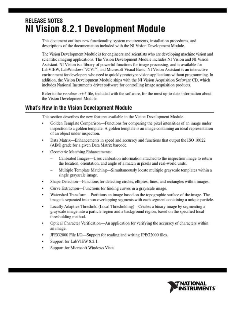 NI Vision 8.2.1 Development Module | PDF | Installation (Computer ...
