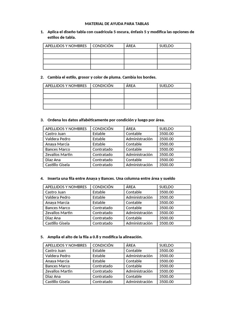 Material de Ayuda para Tablas | PDF