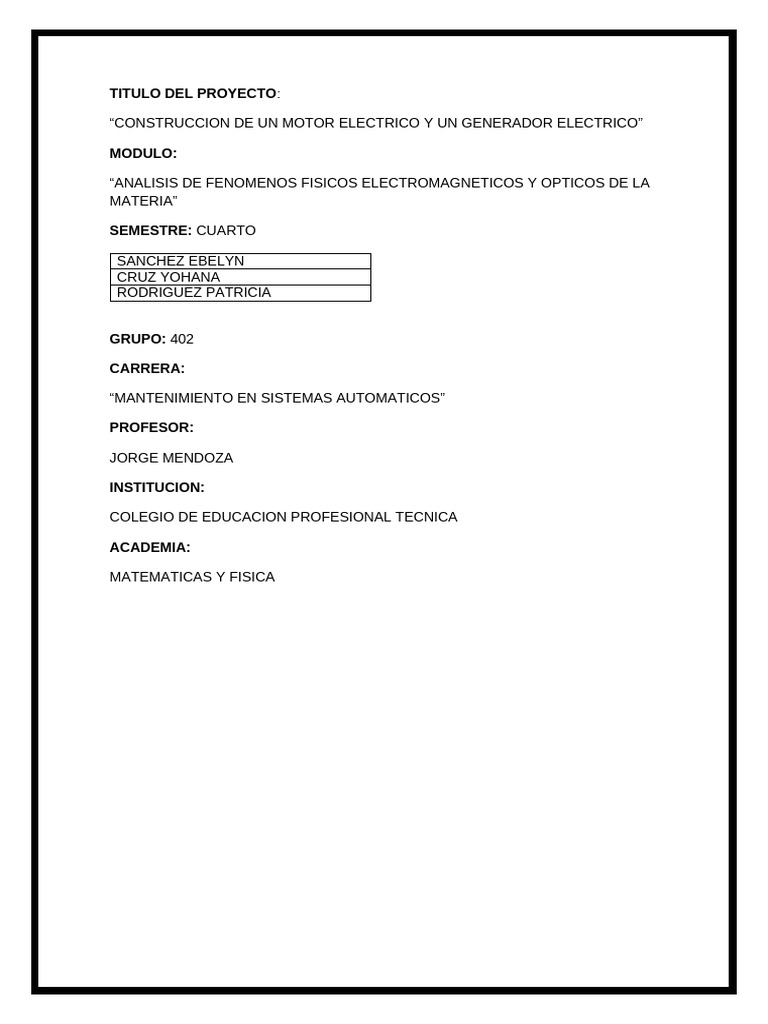 Titulo Del Proyect1 | PDF | Motor eléctrico | Máquinas
