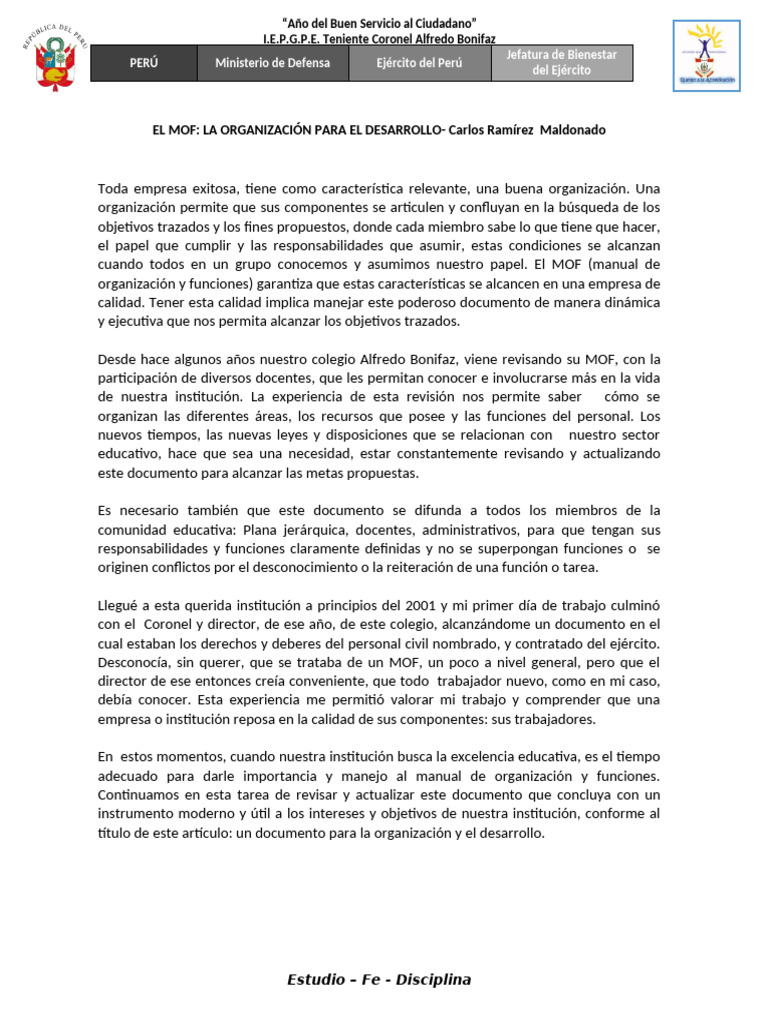 Artículo Mof - Revista | PDF | Business | Perú