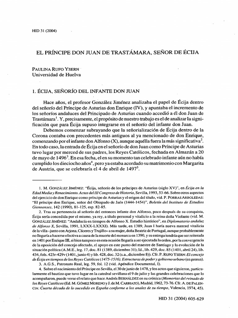 El Principe Don Juan de Trastamara Senor de Ecija | PDF