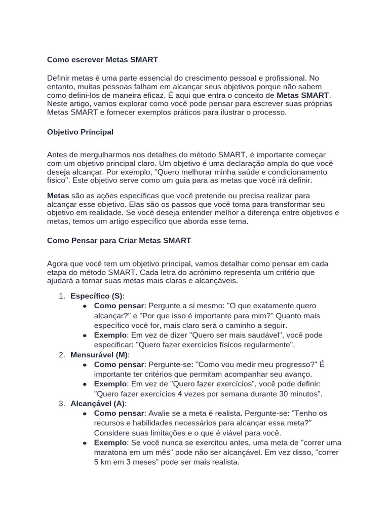 Artigo - Como Escrever Metas SMART | PDF | Tempo | Física