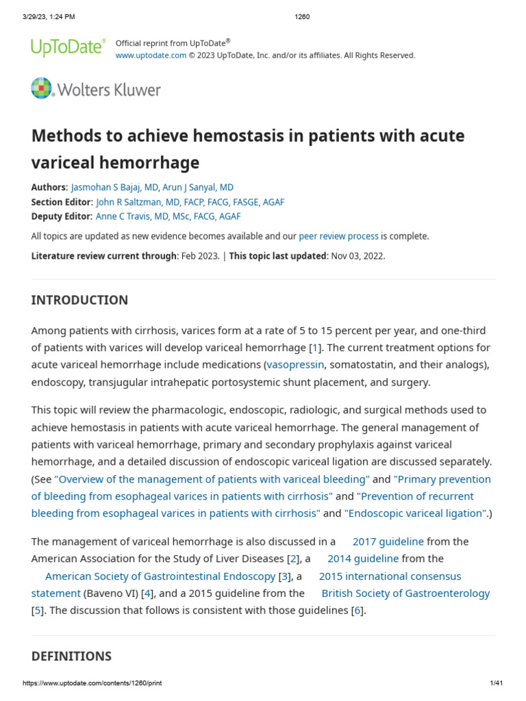 Methods To Achieve Hemostasis in Patients With Acute Variceal ...