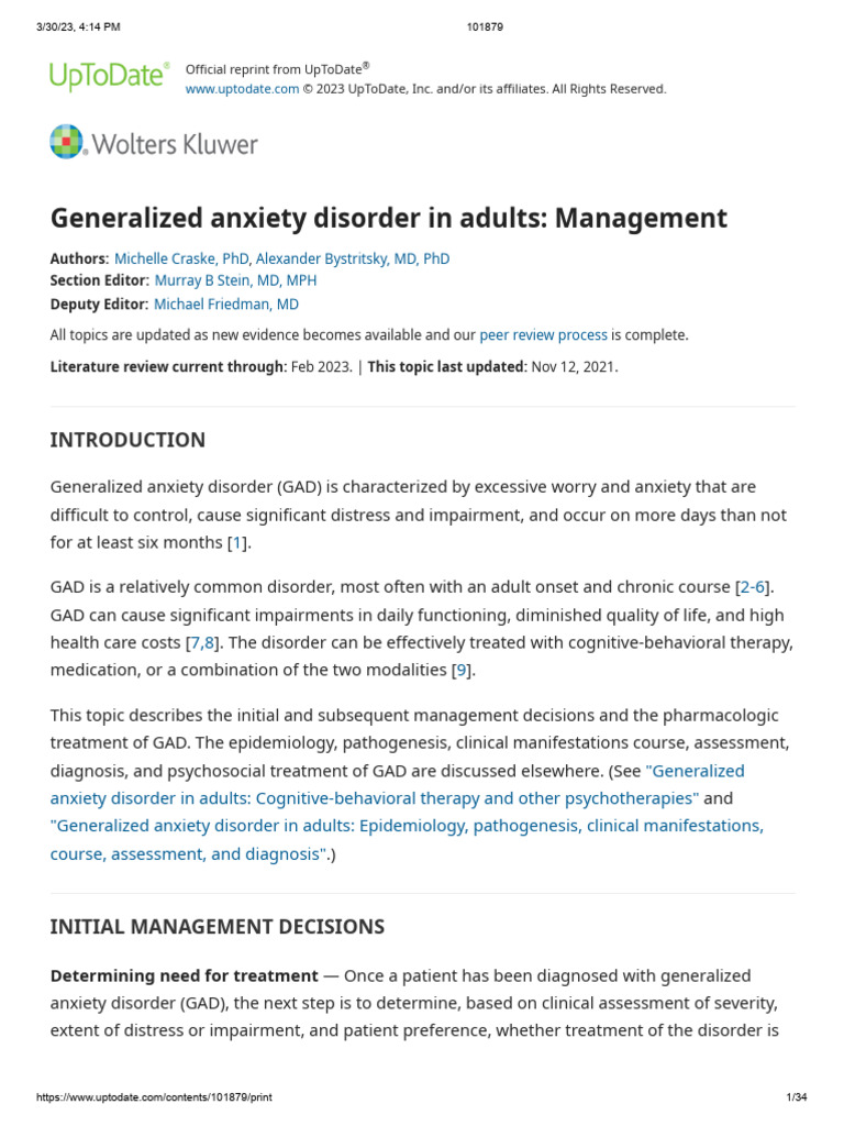 Generalized Anxiety Disorder in Adults Management | PDF | Generalized ...
