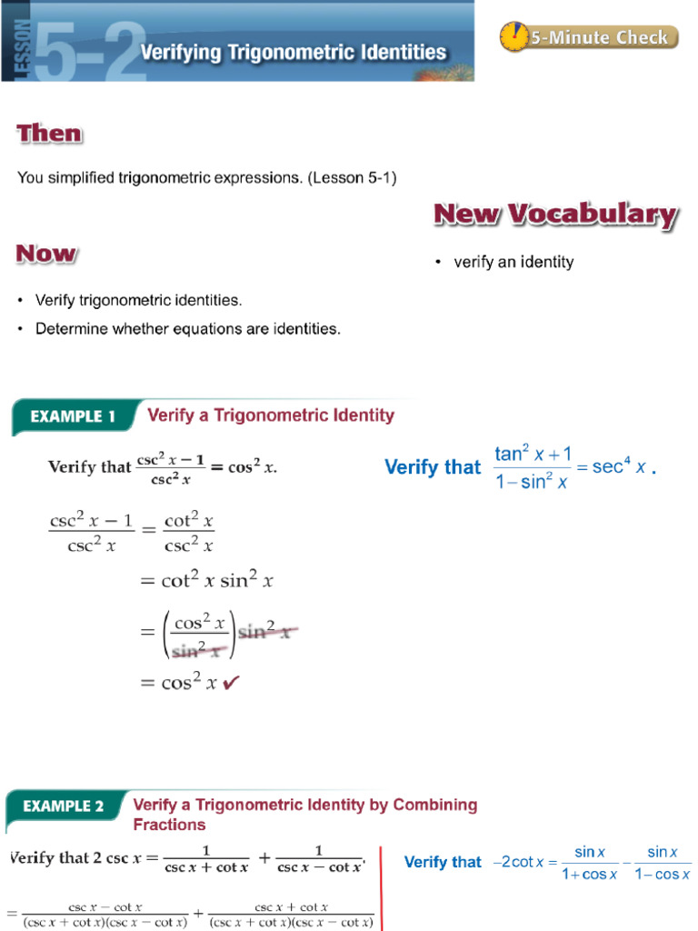 5.2 Verifying Trigonometric Identities | PDF