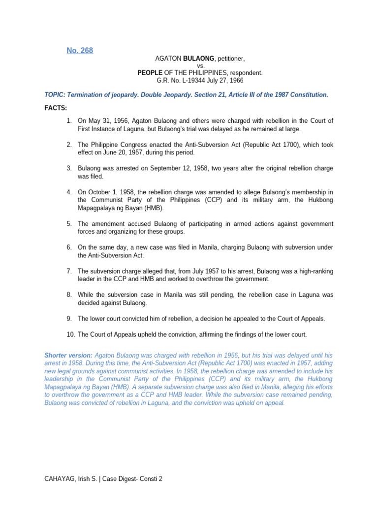 SECTION 21 Bulaong v. People G.R. No. L 19344 | PDF | Acquittal ...