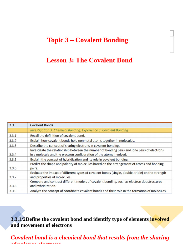 Topic 3 - Lesson 3-The Covalent Bond | PDF | Chemical Bond | Chemical ...