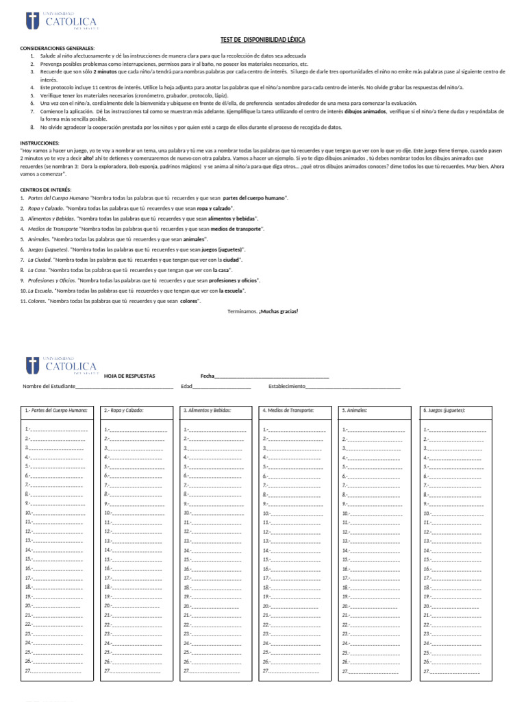 TEST DE DISPONIBILIDAD LÉXICA | PDF