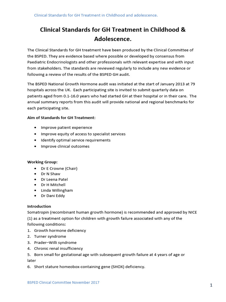 GH Standards Document Nov2017 | PDF | Growth Hormone | Medical Specialties