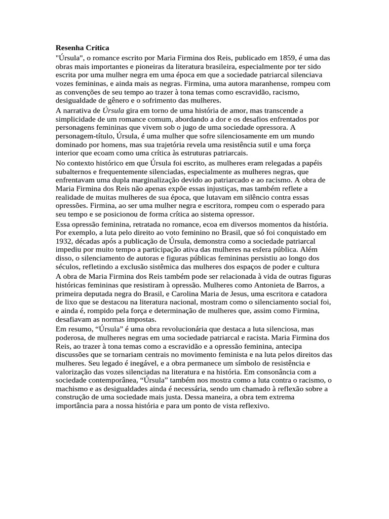Resenha Úrsula | PDF | Patriarcado | Racismo