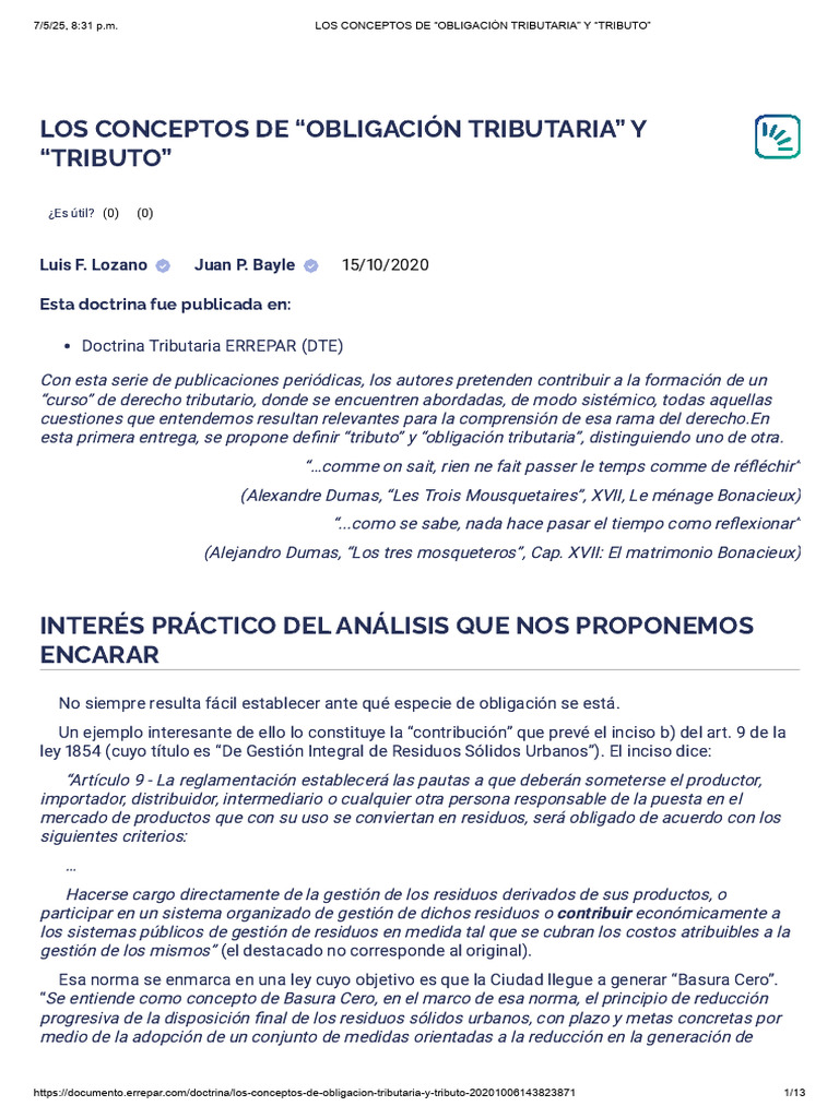 Los Conceptos de "Obligación Tributaria" y "Tributo" | PDF | Residuos | Estado (política)