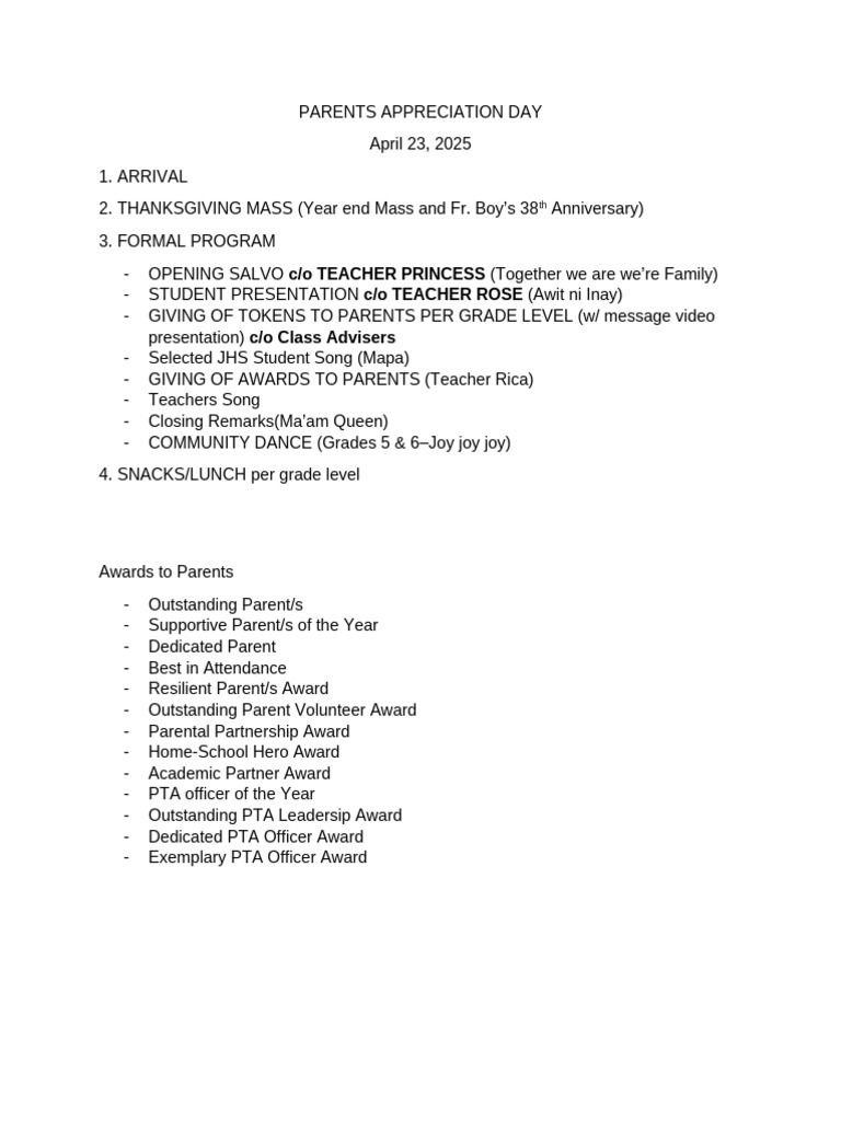 Parents Appreciation Day | PDF