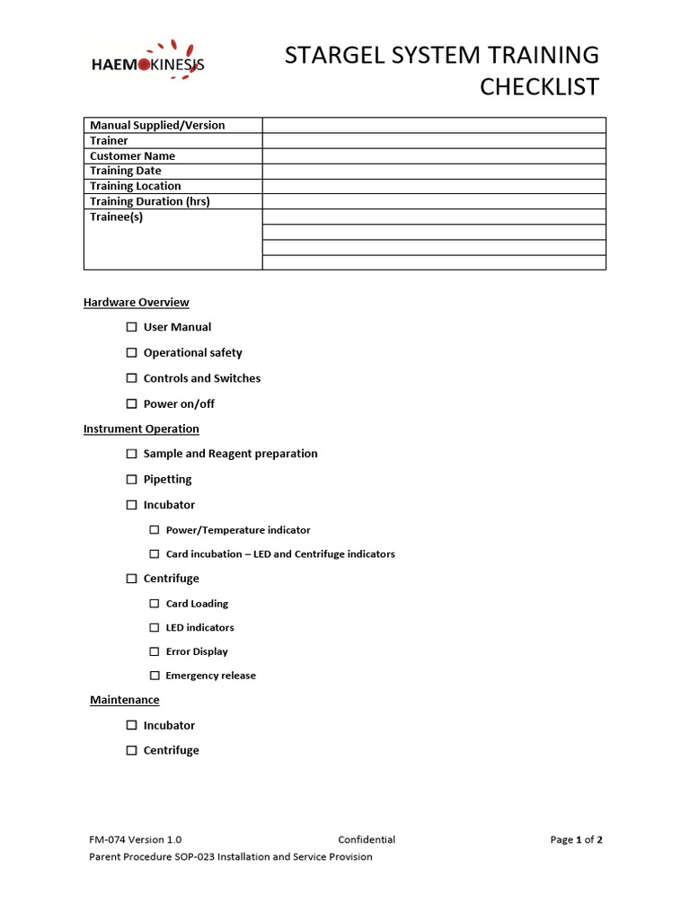 FM 074 Stargel System Training Checklist V1.0 | PDF