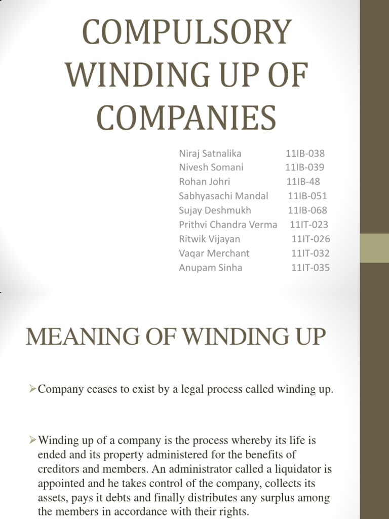 Compulsory Winding Up of Companies | PDF | Liquidation | Business Law