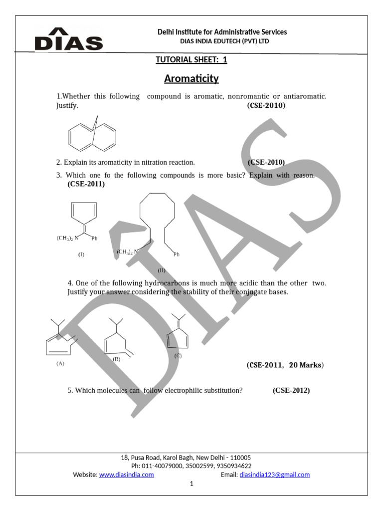 Tutorial Sheet Paper -II Chemistry Updated | PDF | Chemical Reactions ...