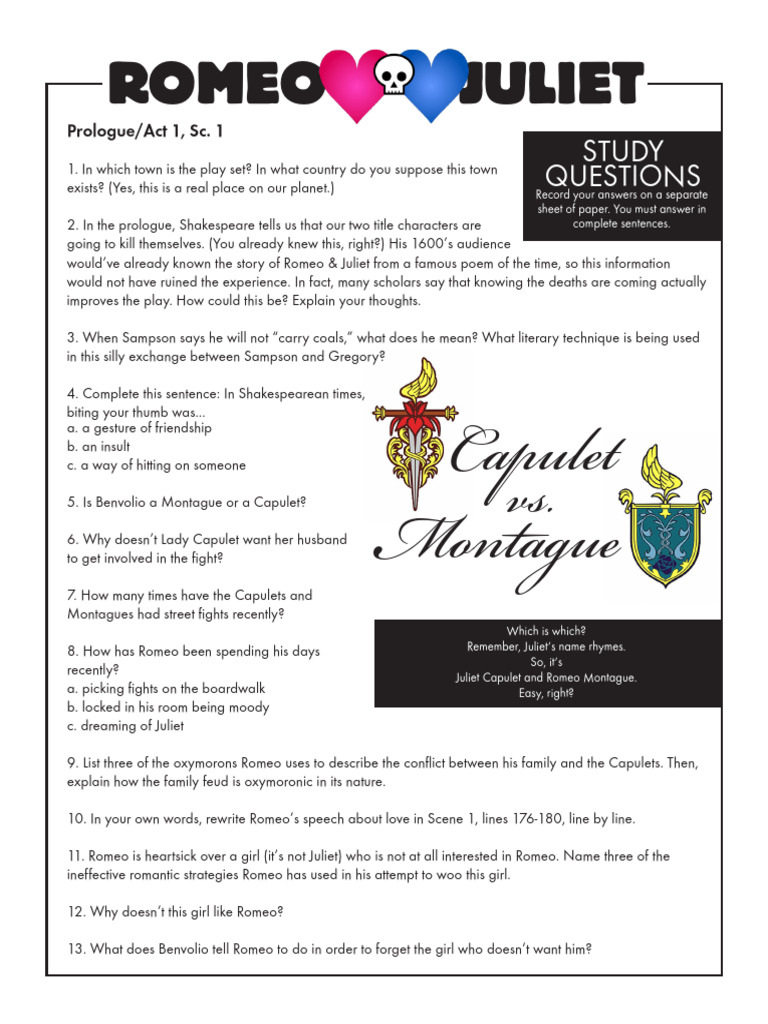 Romeo and Juliet Study Questions | PDF | Characters In Romeo And Juliet ...