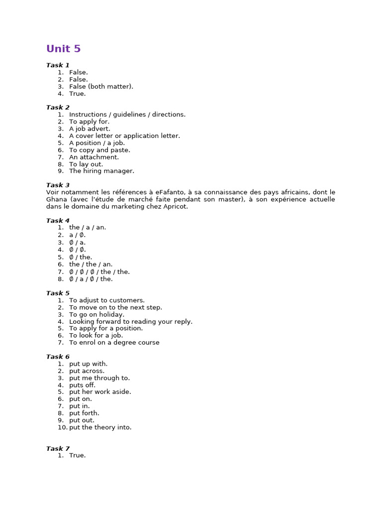Answer Key Writing An Application Letter | PDF