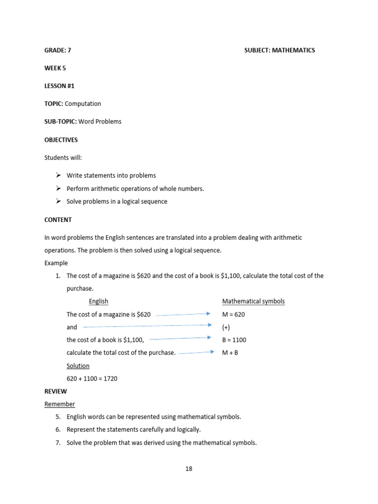 Grade 7 Mathematics Week 5 Lesson 1 | PDF